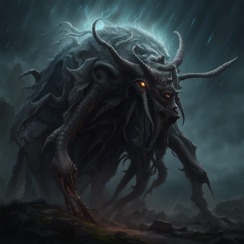An ancient god, monstrous, pagan, deformed animal, insect, dark ...