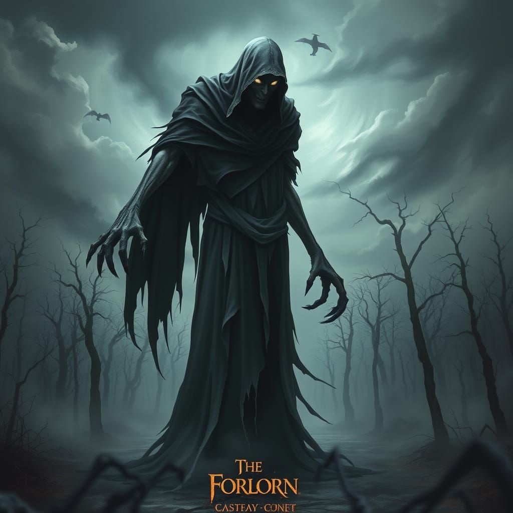 The Forlorn: Ethereal Specter in Dark, Stormy Land... - AI Art