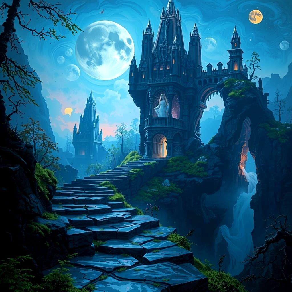 The castle on the hill... - Mystical Landscape in Cosmic Aes...