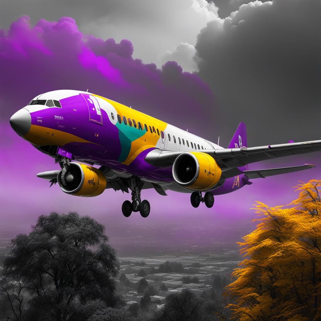 A color splash art of a coloured plane in a grayscale sky - AI ...