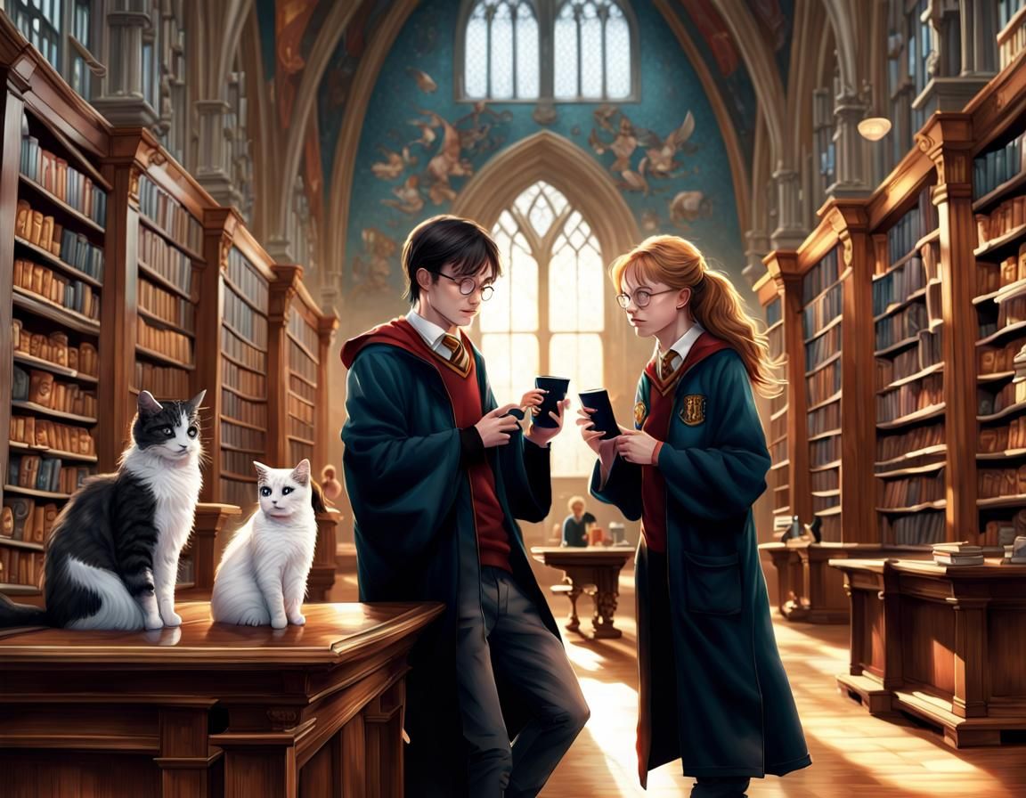 Harry_Potter, and Hermione, in_the_library, drinking_pepsi_and_coffee ...