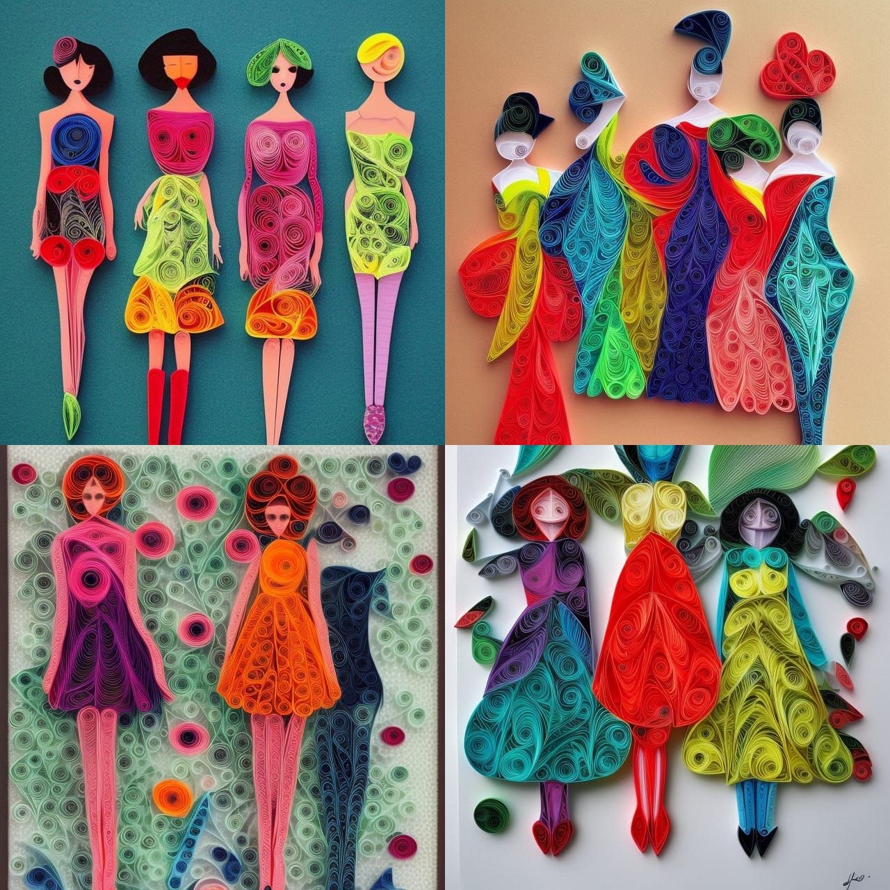 Paper dolls, collage quilling, art by Jeszika Le Vye colorful detailed ...