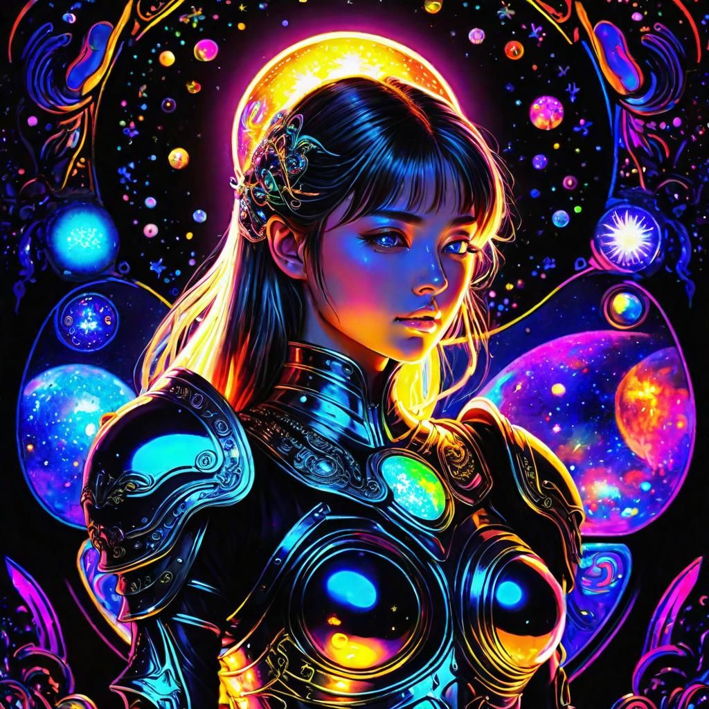 Black Light Anime Girl with Painterly Triadic Colo... - AI Art