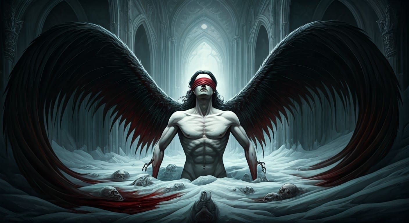 Baroque-Inspired Lucifer in Concrete Abyss, Iron W... - AI Art