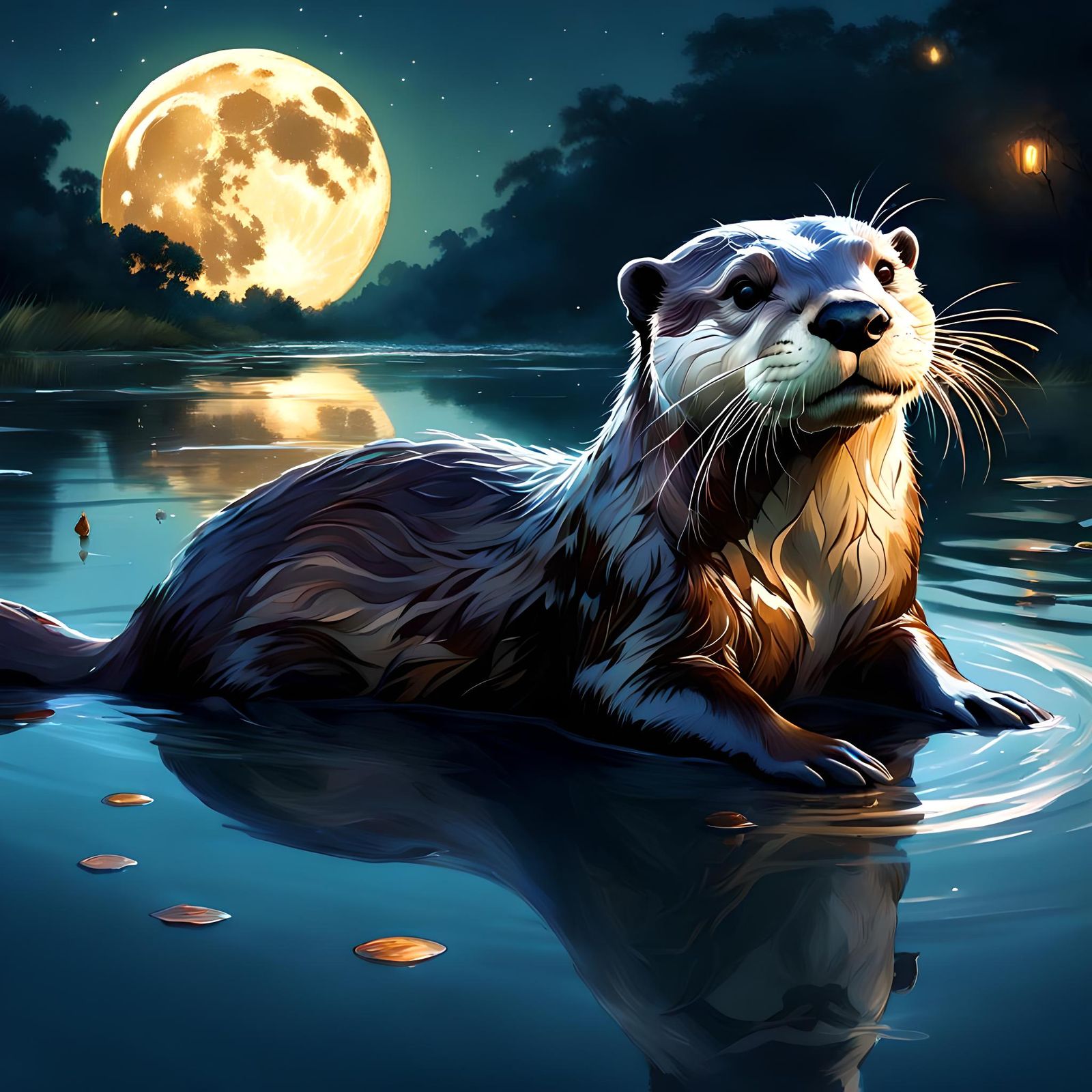 Cooper enjoying a moonlight swim - AI Generated Artwork - NightCafe Creator
