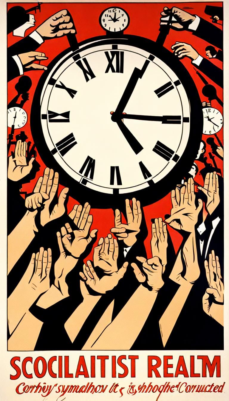 Socialist realism poster a symphony conducted by clock hands