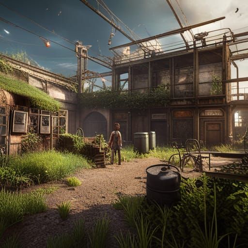 a community garden, dystopian, gritty, post-apocalyptic - AI Generated ...