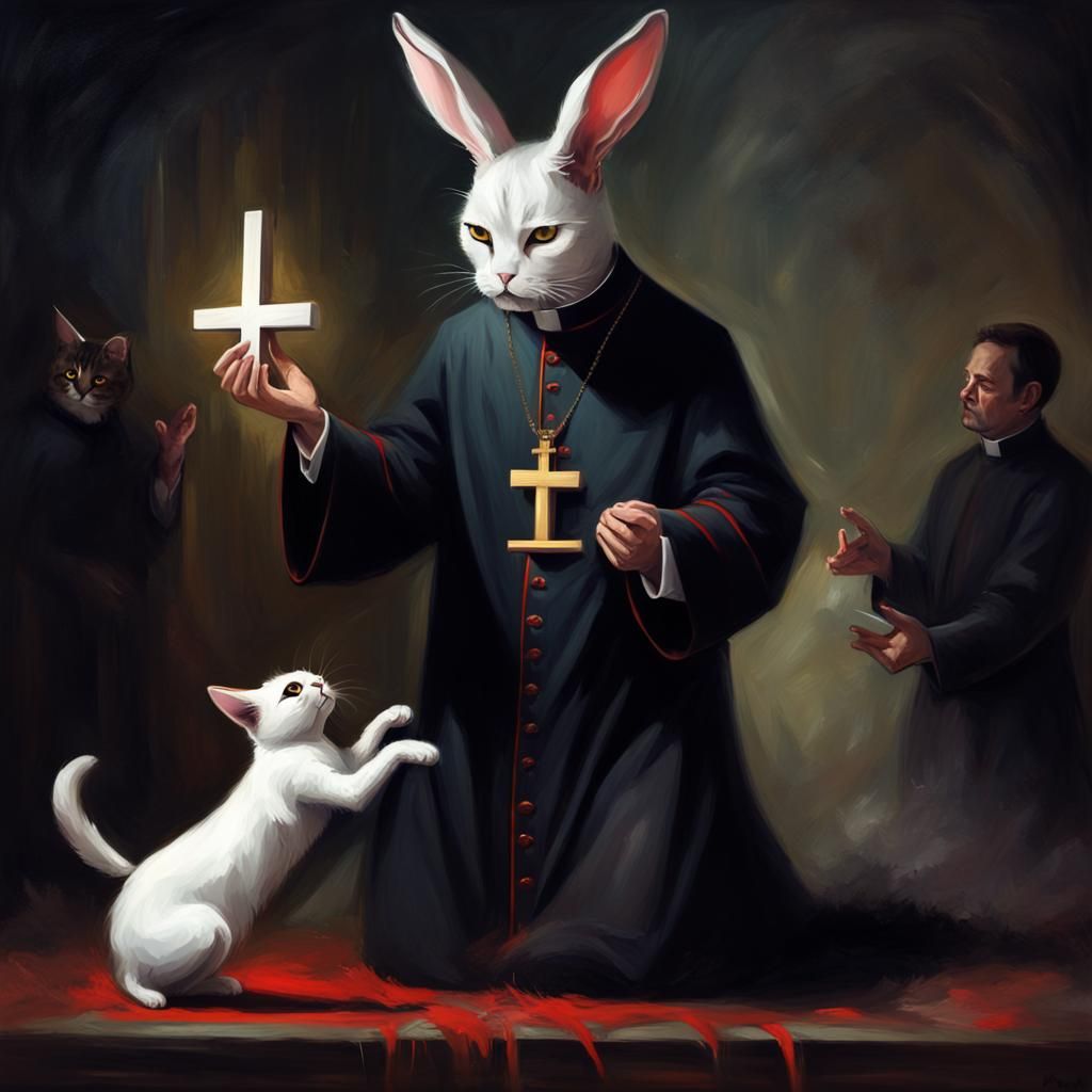 Christmas cat, A priest doing an exorcism on a rabbit, priest, clergy ...