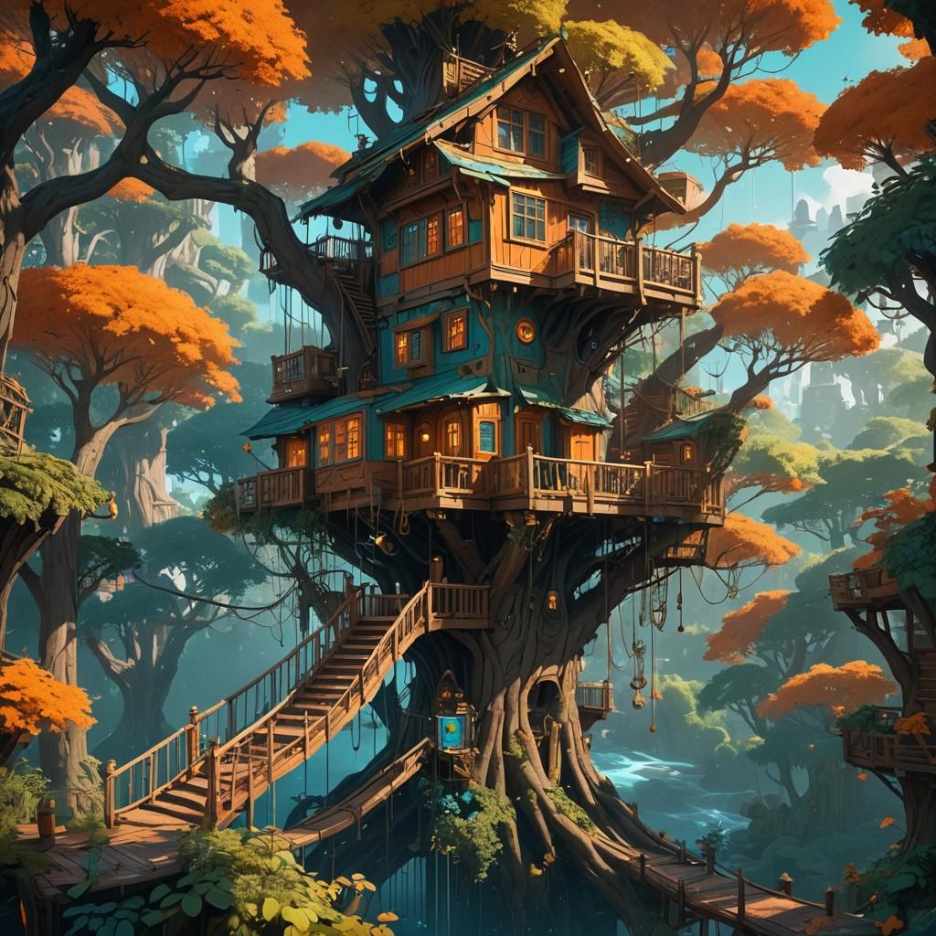 Treehouse fun with friends - AI Generated Artwork - NightCafe Creator