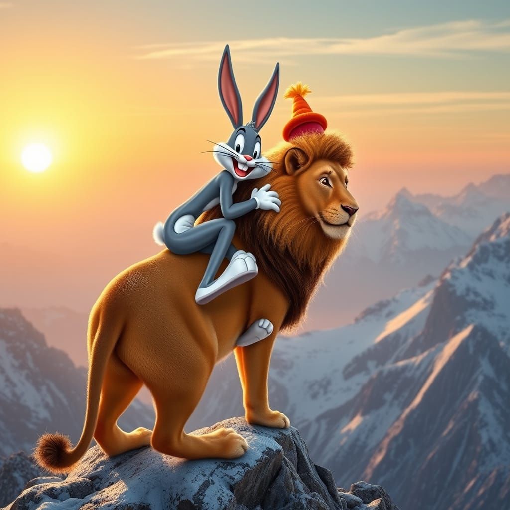 Bugs Bunny, wearing a mischievous grin and a carrot-chomping hat, leaps ...