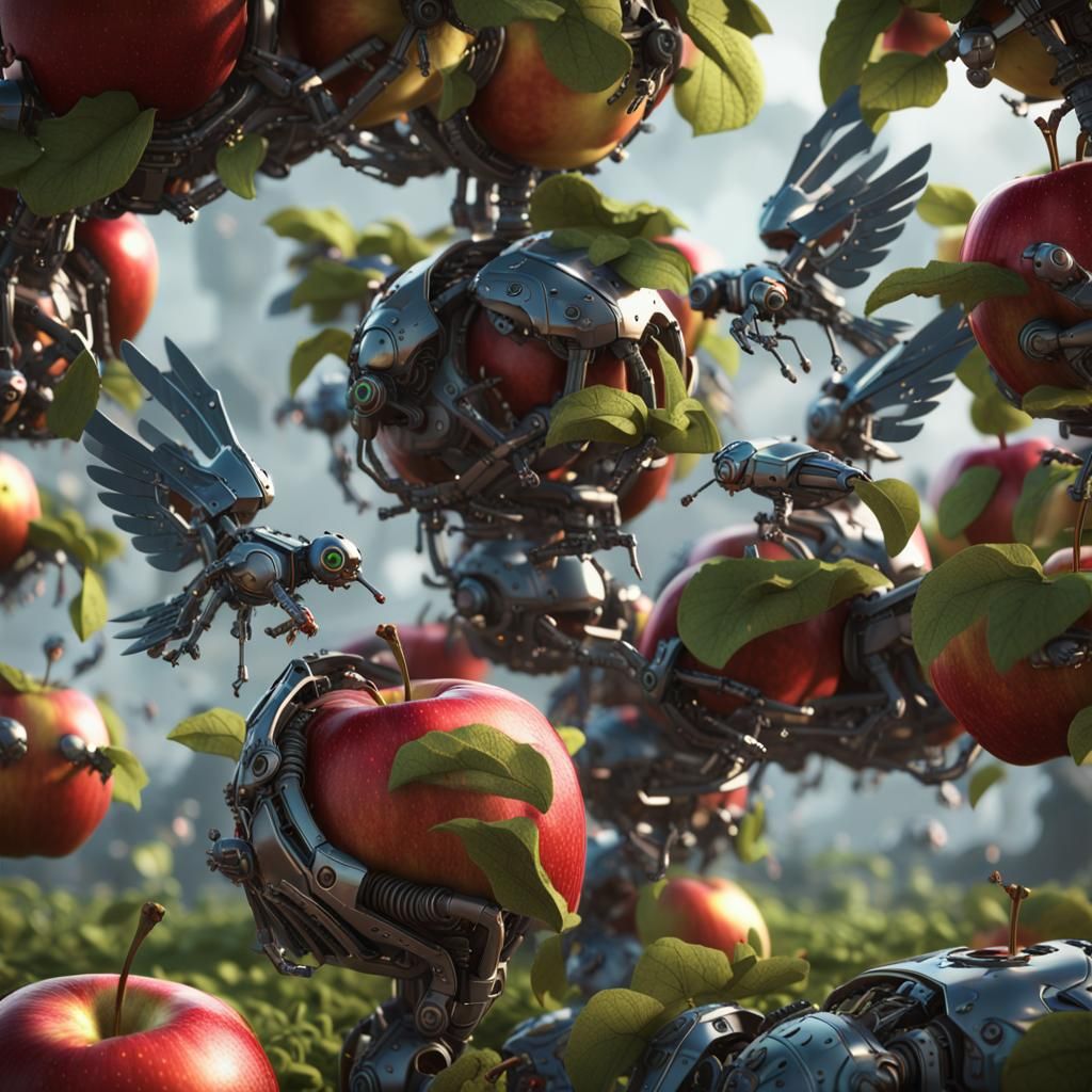 Robot worms have taken over the apples of paradise - AI Generated Artwork - NightCafe Creator