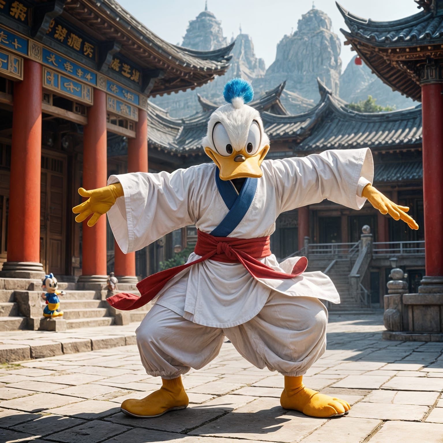 Donald Duck got a broom handle stuck through his robe’s arms while ...