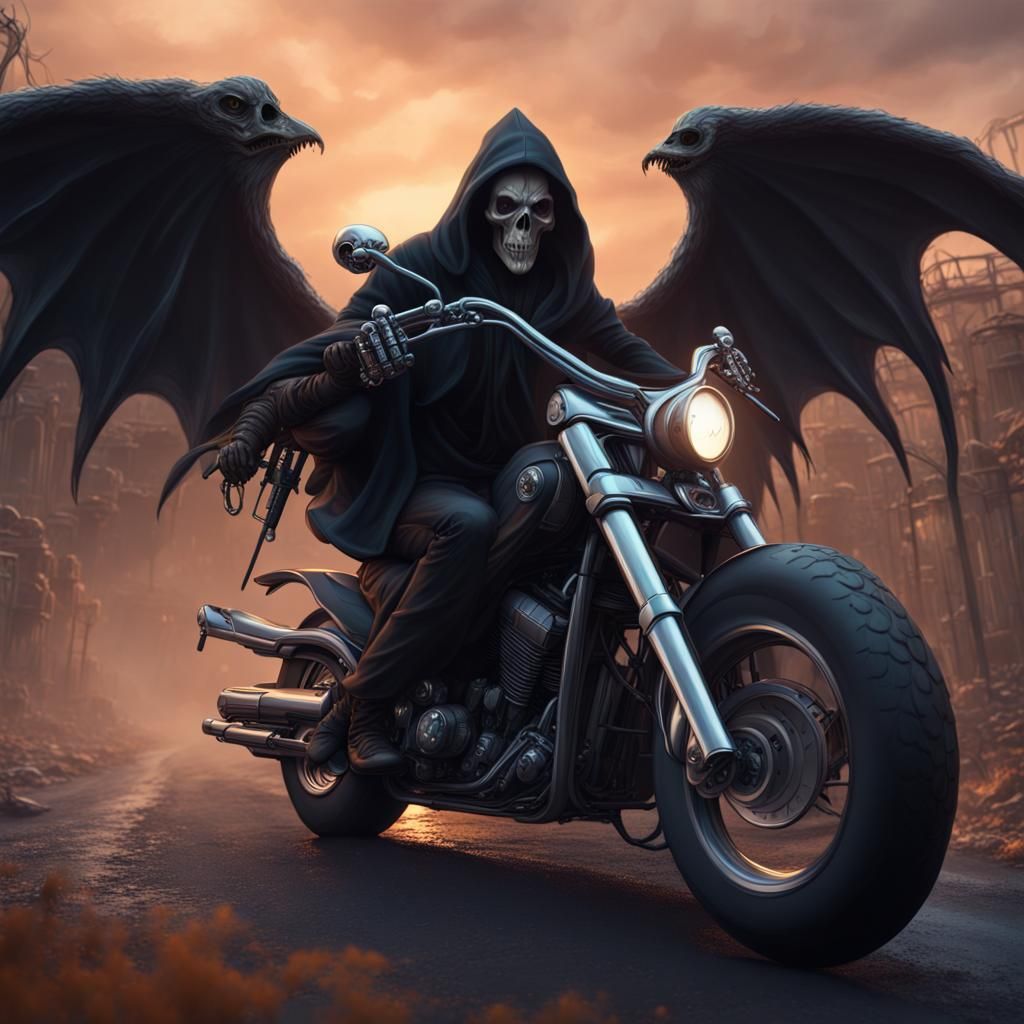 grim reaper riding a motorcycle - AI Generated Artwork - NightCafe Creator