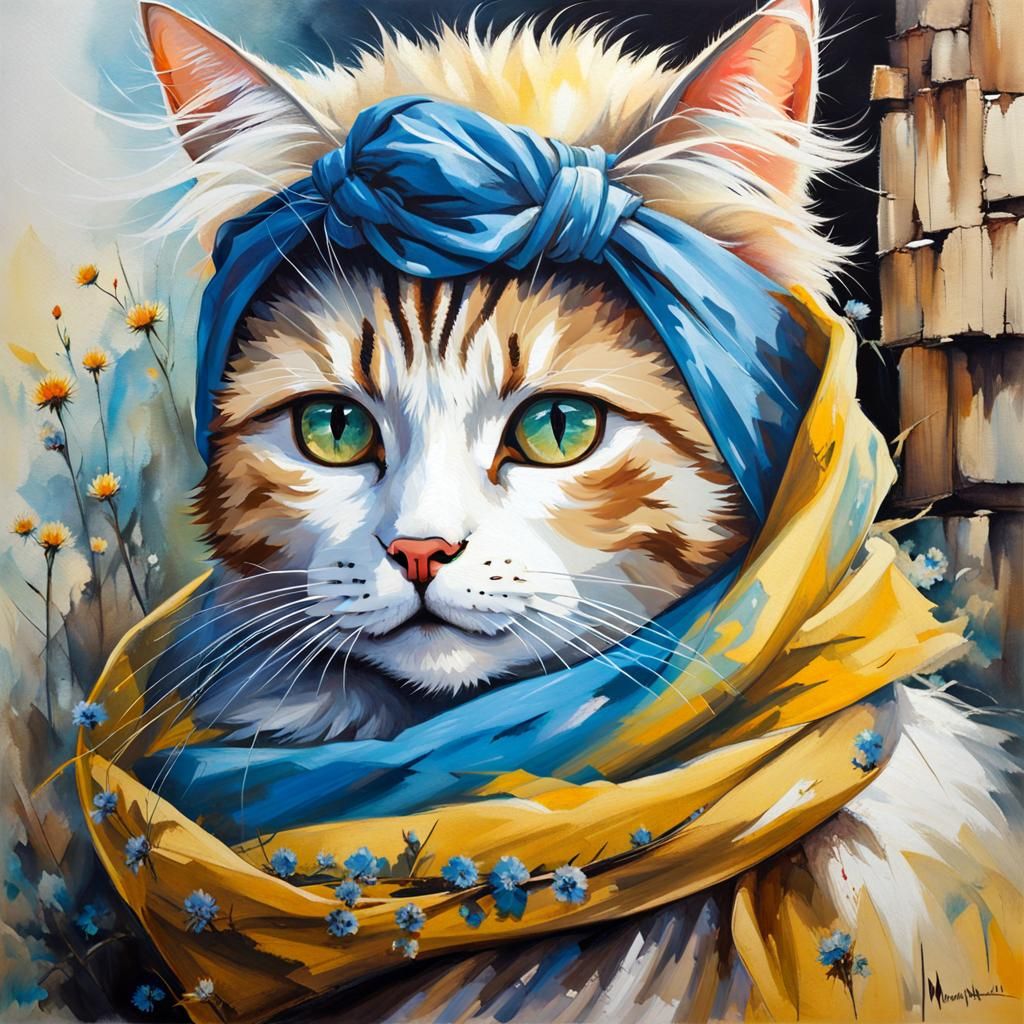 Ukrainian babushka cat v3 - AI Generated Artwork - NightCafe Creator