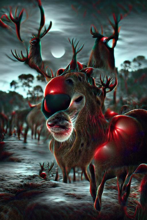 Santa's red nose reign deer in the darkness. 8K 3D 8k resolution - AI ...