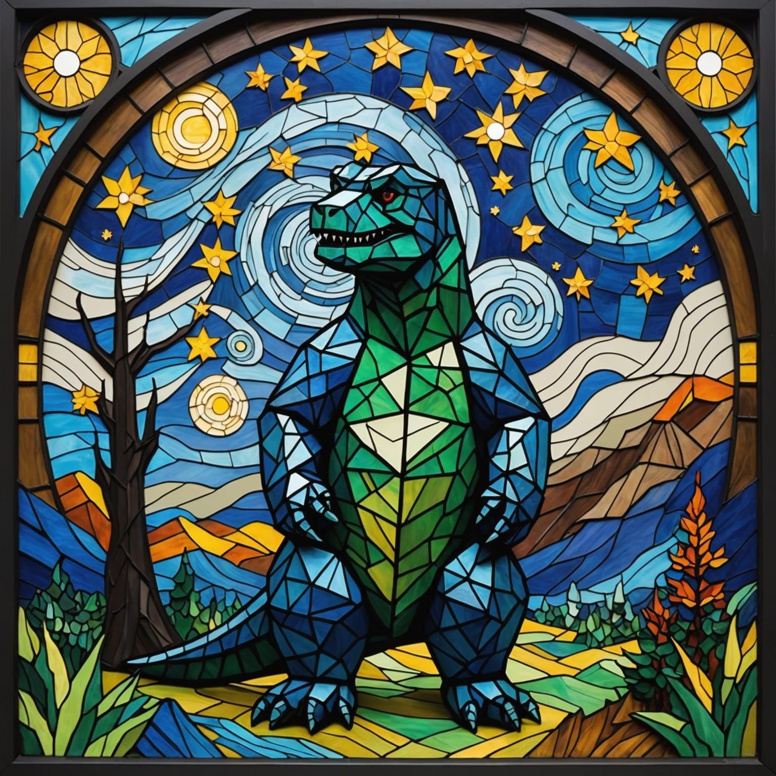 A stained glass variant of Van Gogh's Starry night that has a stained ...