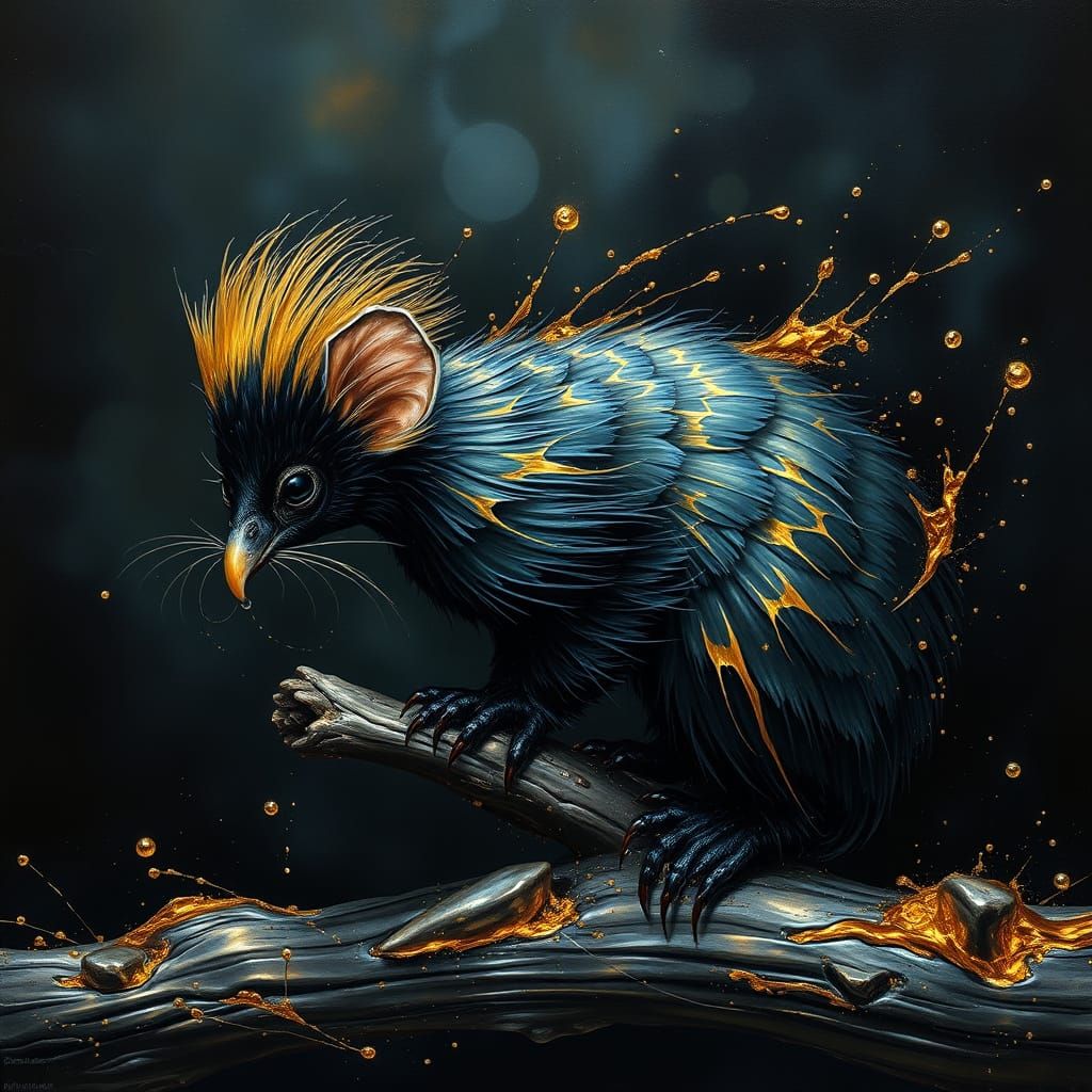 Golden Bushtail Possum in Polished Metal Stone Tex... - AI Art