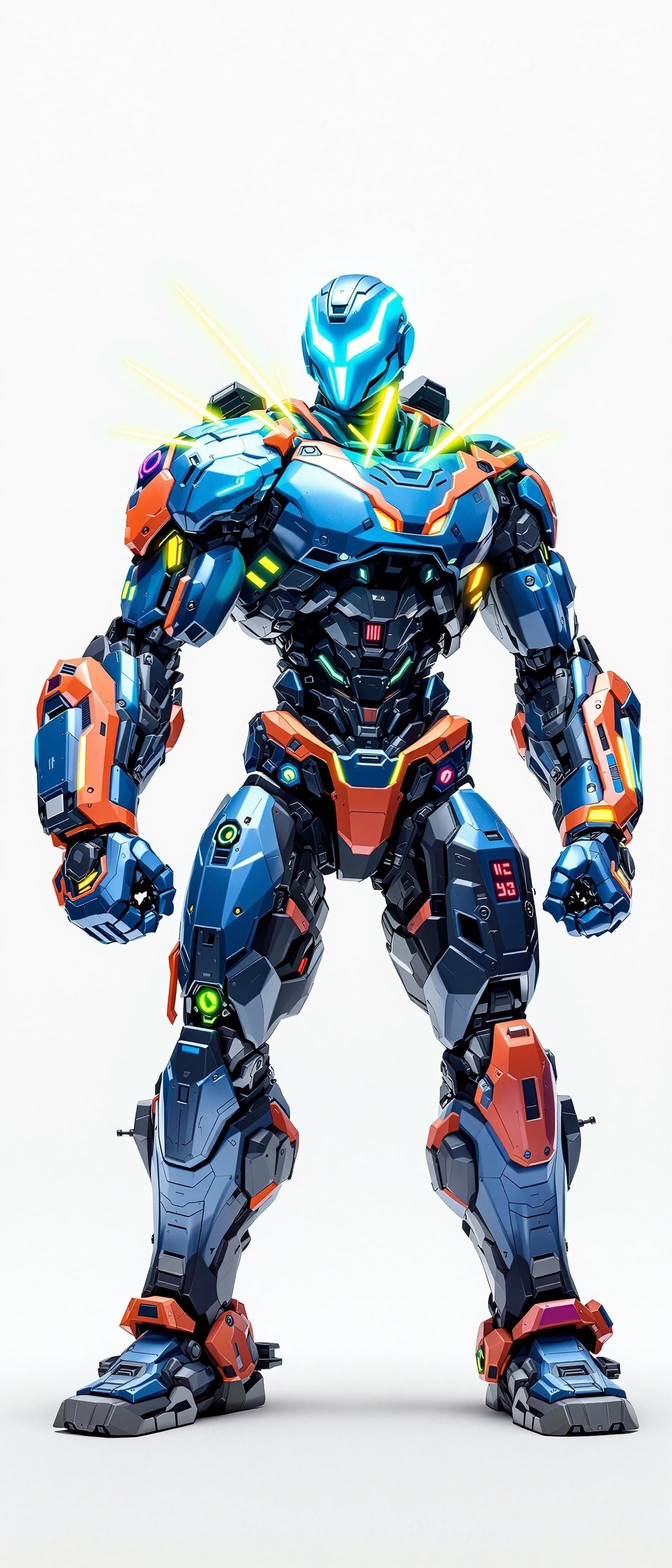 Strong Robot with a body made of detailed parts. The main colors are ...