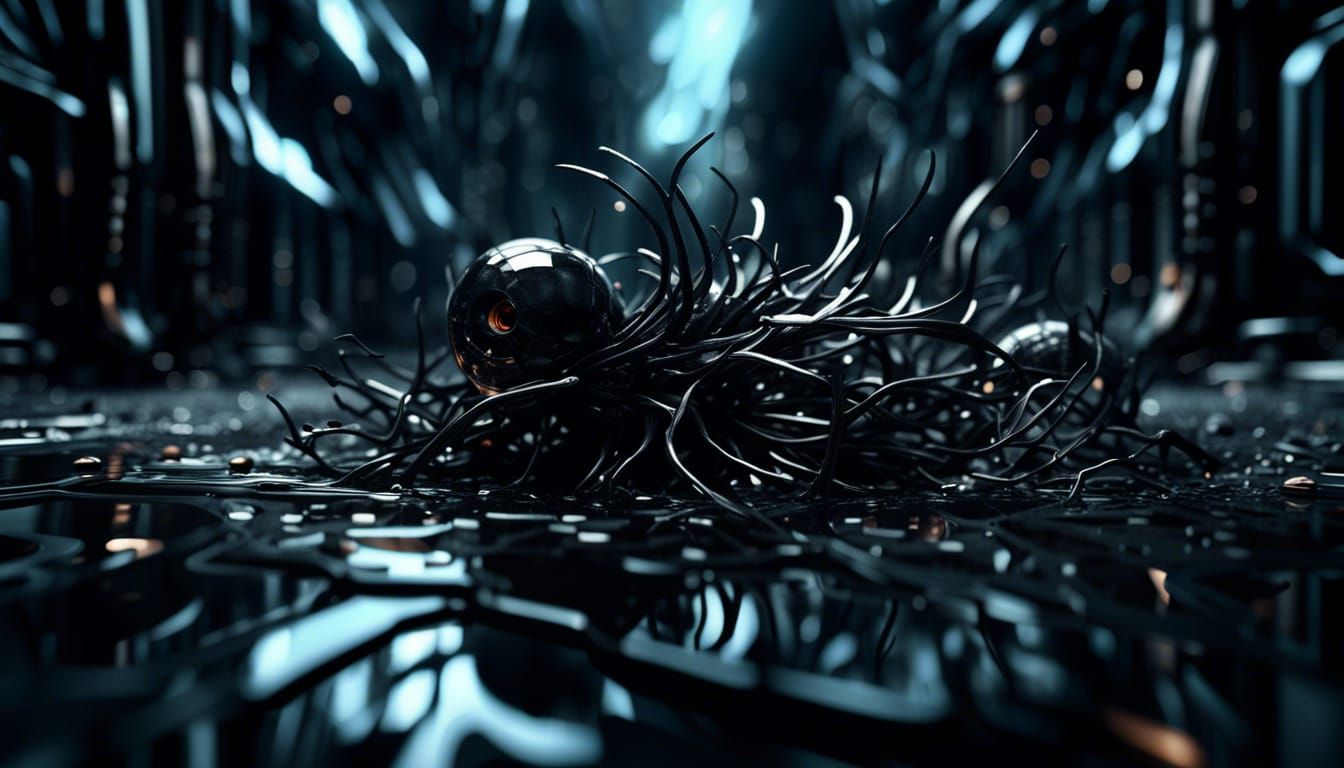 Macro hyper dark realistic photography, short frame, acetate render ...