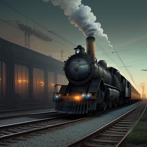 Diesel-Uranium Punk Sky Train - AI Art
