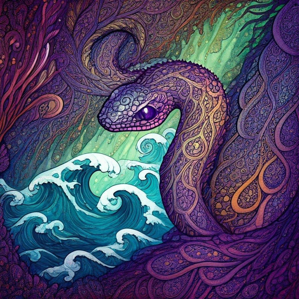 Year of the Snake - Magical Snake in Vibrant Moonscape