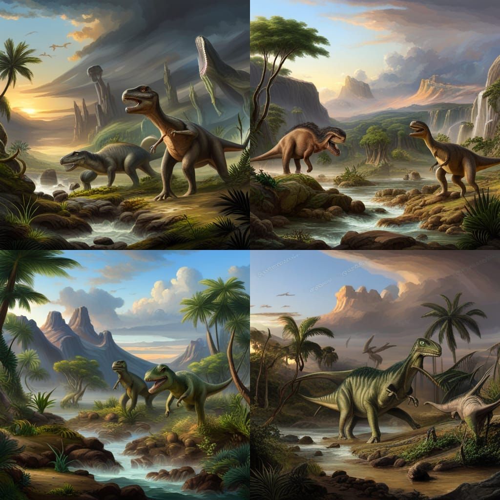 A prehistoric landscape with dinosaurs - AI Generated Artwork ...