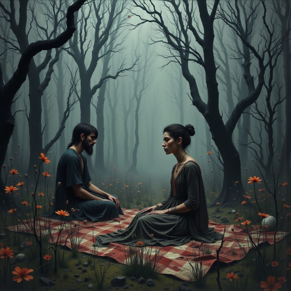 Macabre Picnic in Dark Surreal Horror Style - AI Art