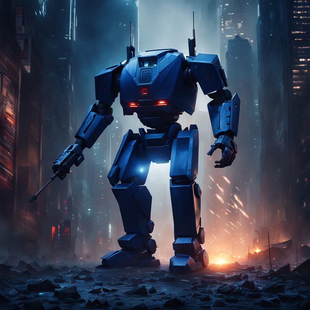 Huge Blue SciFi Battlerobot in the City - AI Generated Artwork ...