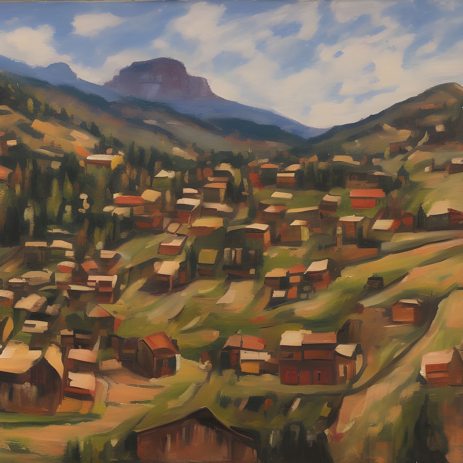 Mountain town by Isaac Soyer - AI Generated Artwork - NightCafe Creator