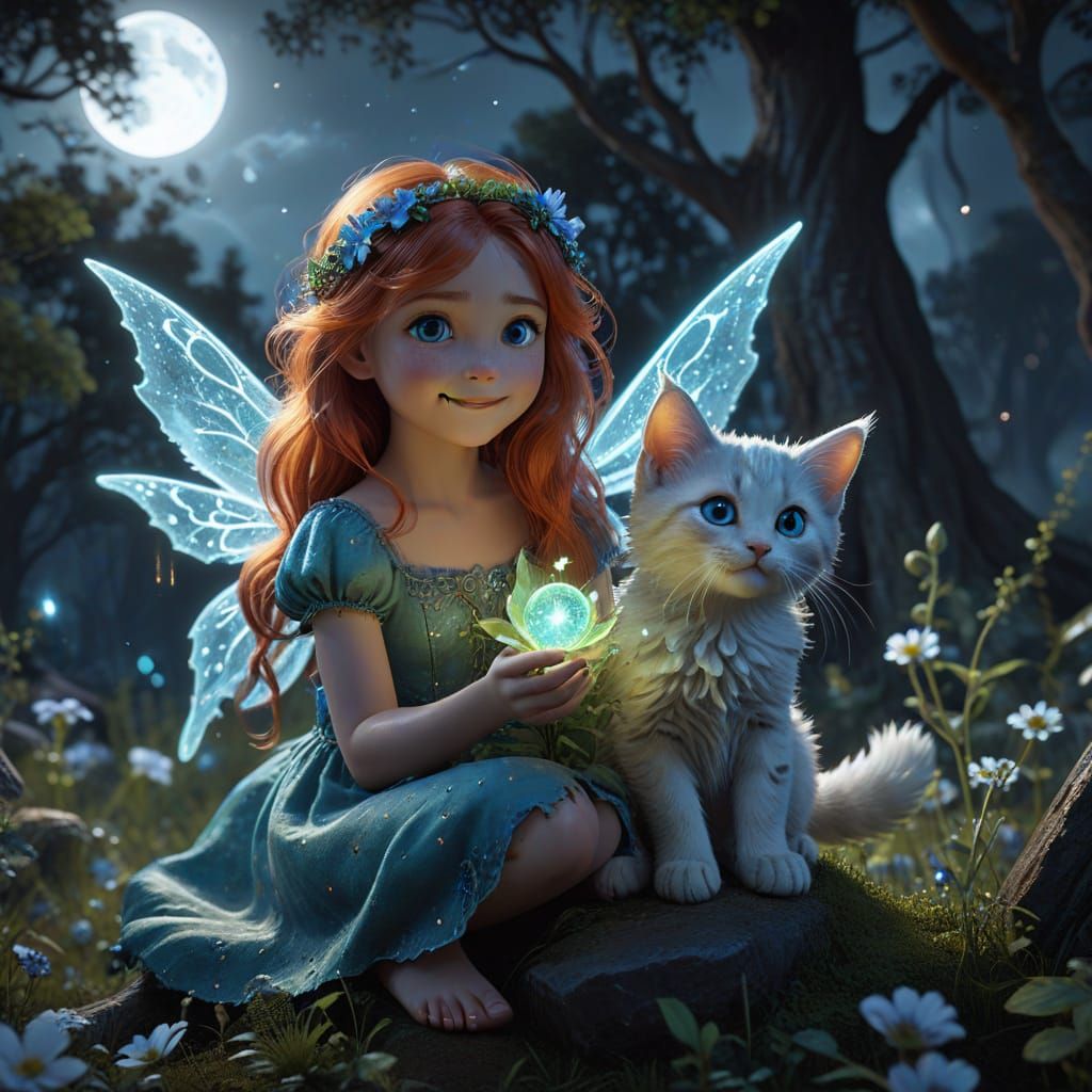 red hair fairy - Enchanted Fairy Rides Magical Kitten Under ...