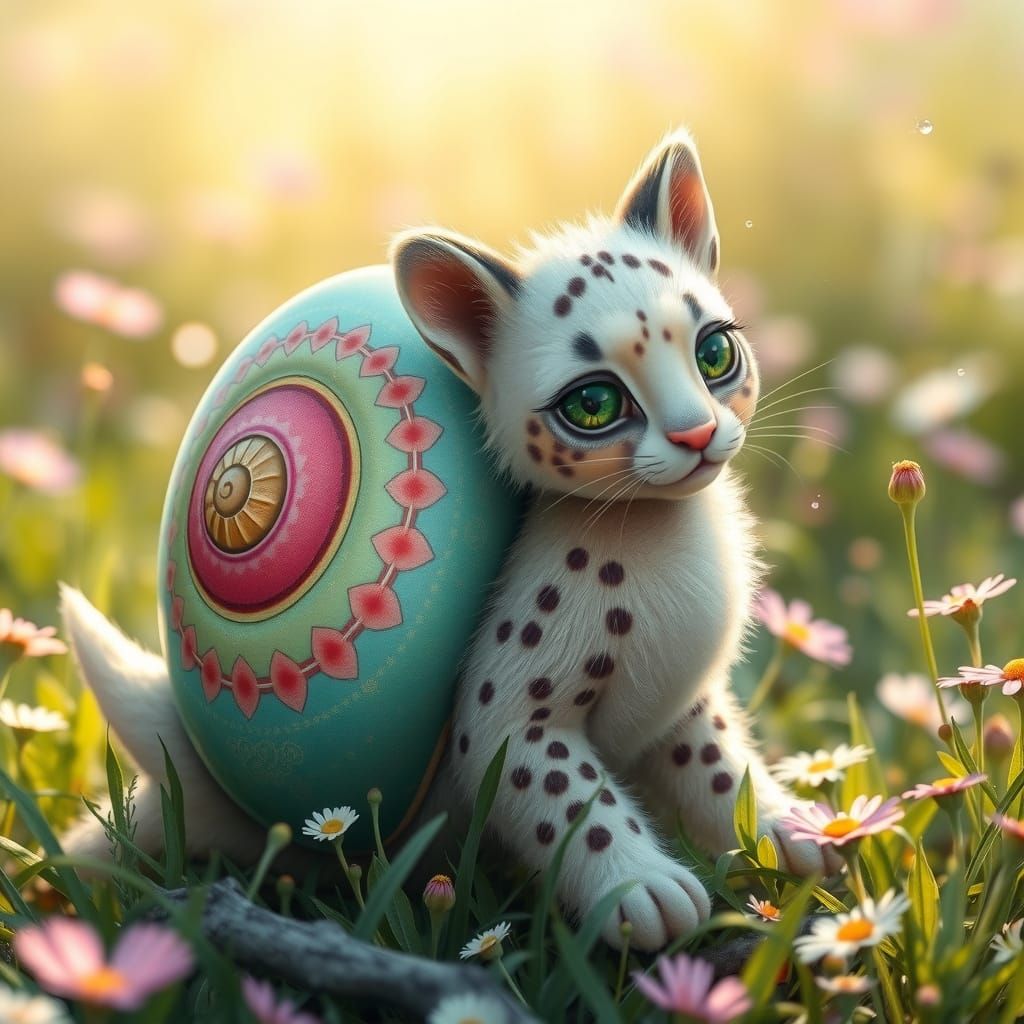 Whimsical Cheetah Snail in a Sunlit Meadow - AI Art