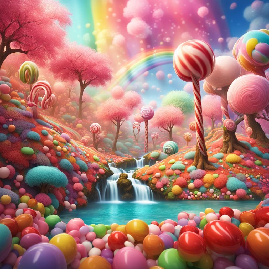 Enchanting image of a whimsical candy forest with candy cane trees - AI ...