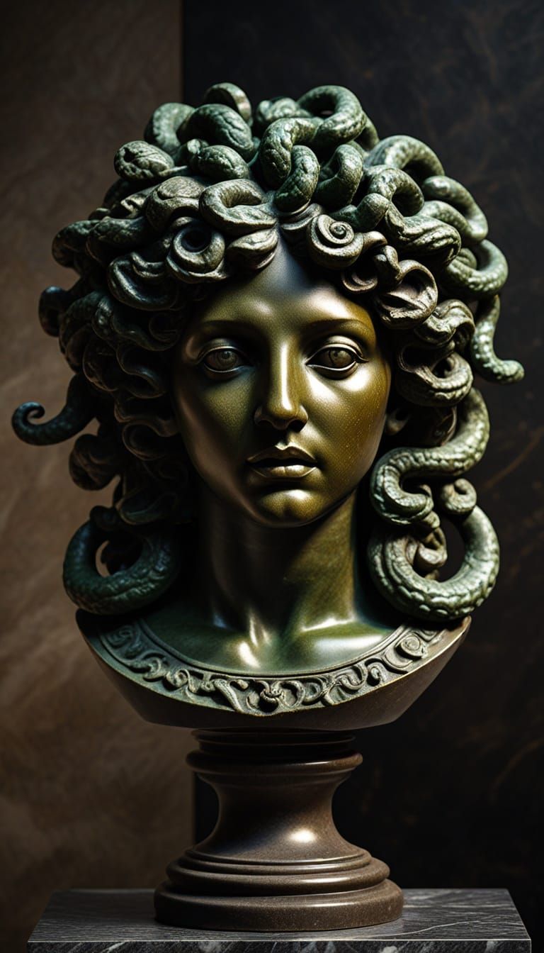 Ancient Roman Bronze Masterpiece: Medusa Face Scul... - AI Art