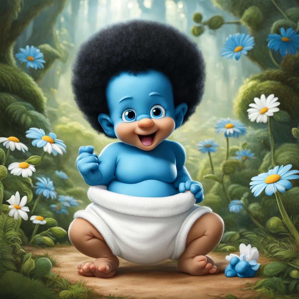 Baby Smurf with afro in a diaper - AI Generated Artwork - NightCafe Creator