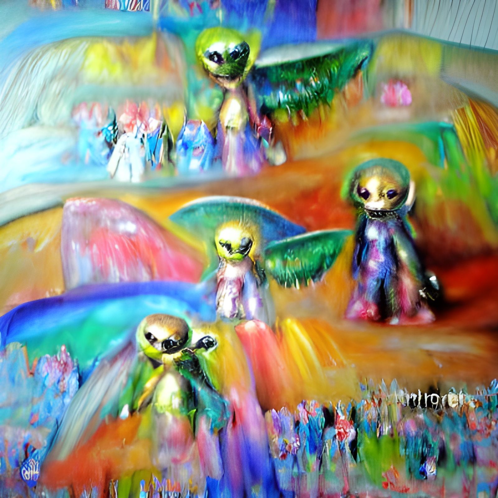Angels Aliens Humans Universe Quantum psychedelic colorful iridescent ...