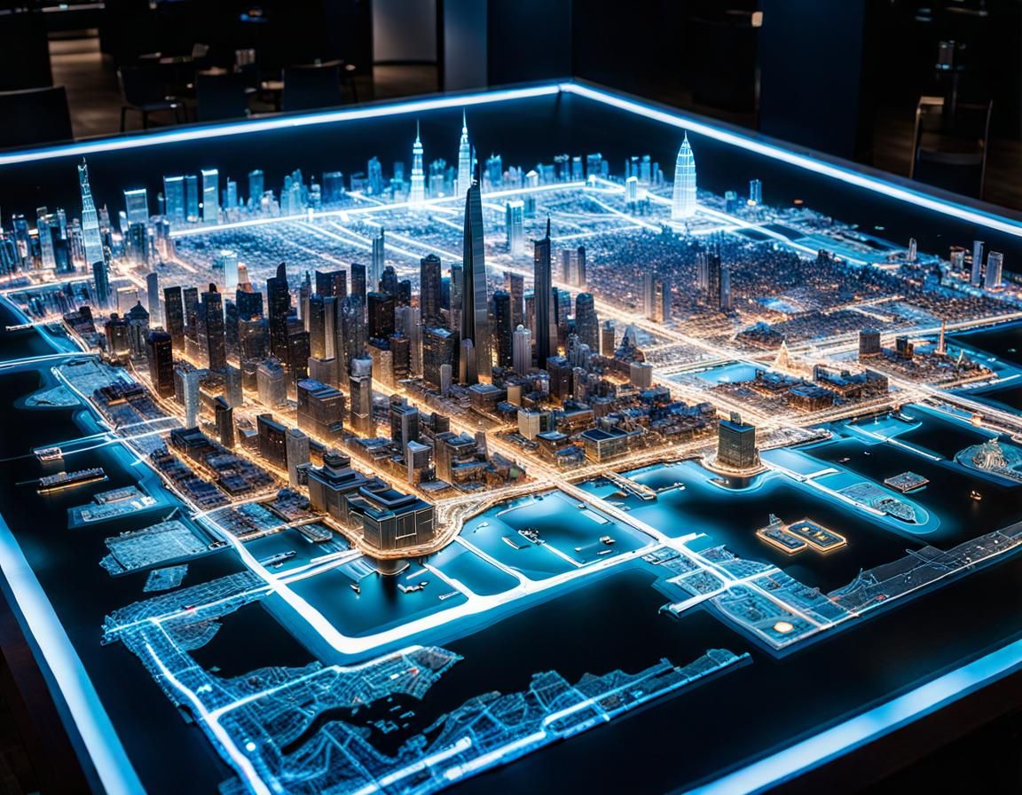 Glowing Holographic Modern Cities Map - AI Generated Artwork ...