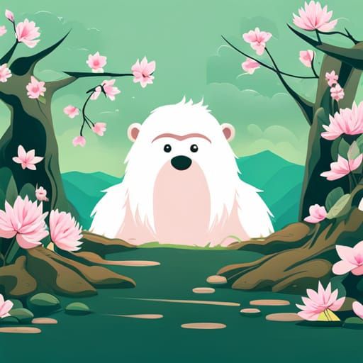 yeti surrounded by mint green cherry blossoms. - AI Generated Artwork ...
