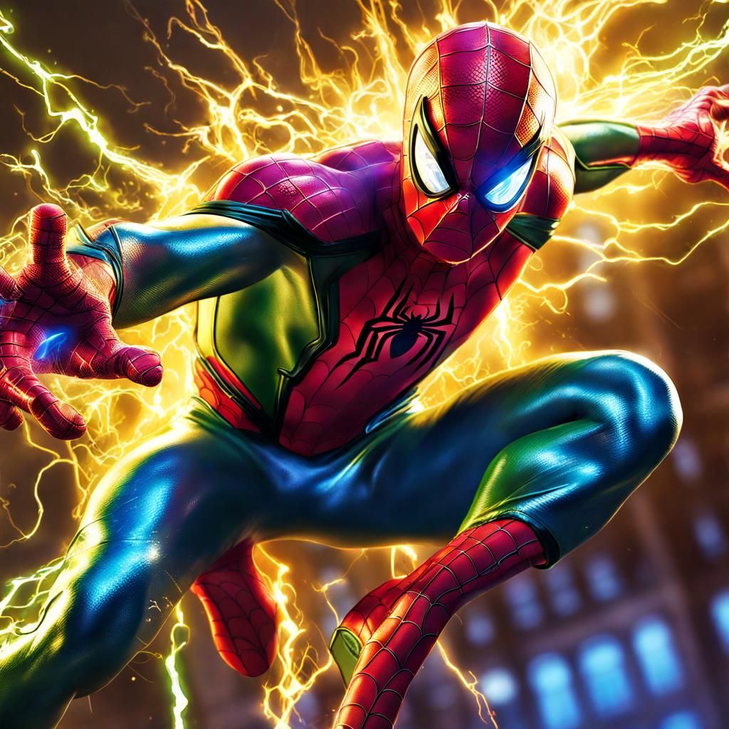 Electro in spiderman firing up electric Hyperrealistic, splash art ...