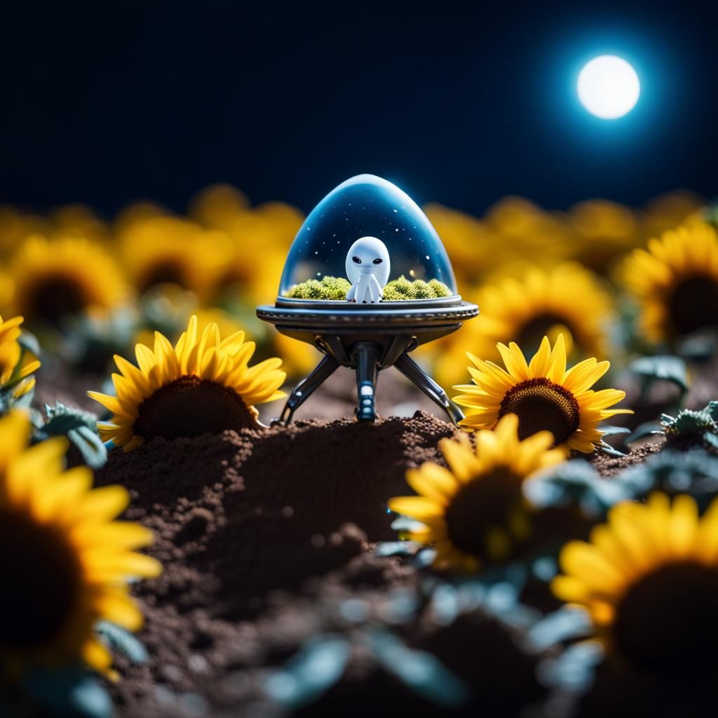 Photograph, small tiny miniature alien spaceship with alien in it on ...