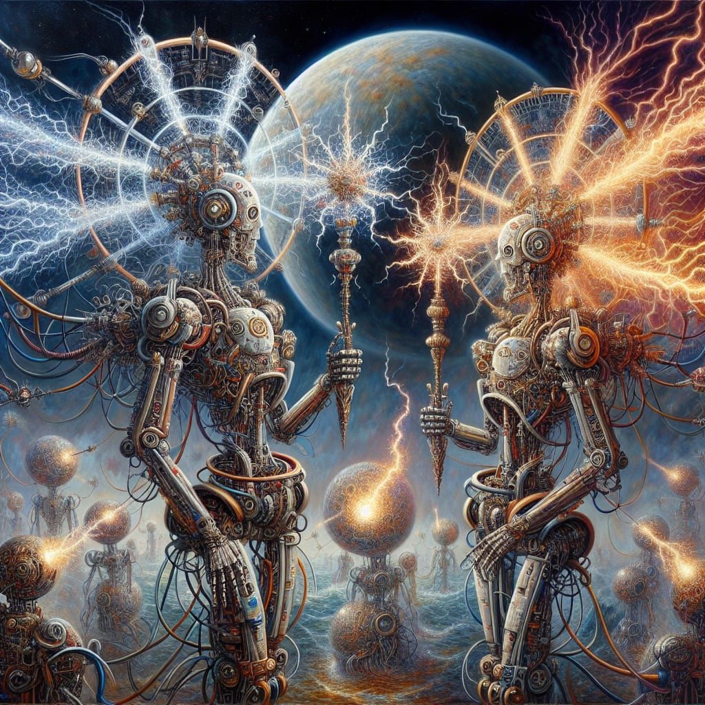 Trurl and Klapauscius thin spindly cybercore robot... - AI Art