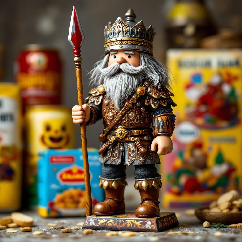 Slavic Warrior Toy in Traditional Armor with Spear - AI Art