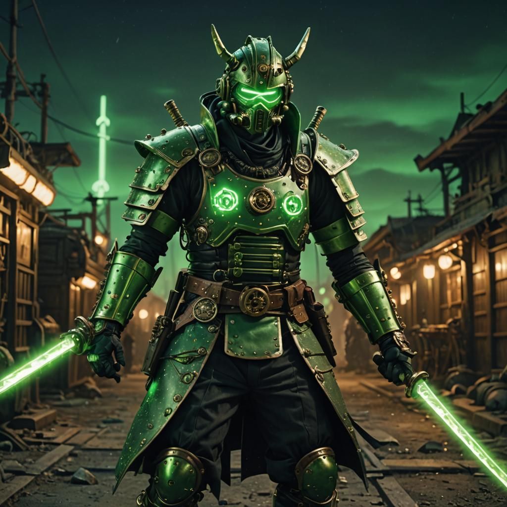 Steampunk Samurai: Green... - AI Generated Artwork - NightCafe Creator