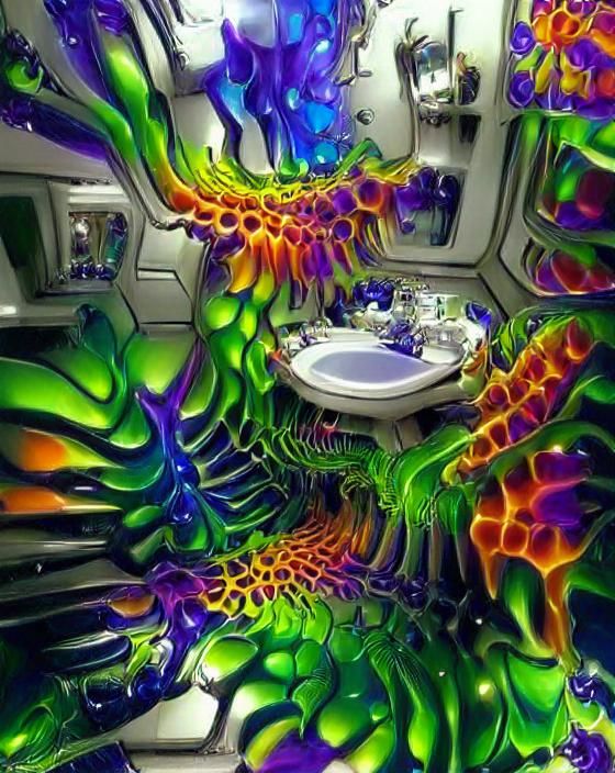 Alien Bathroom in Space (L2) - AI Generated Artwork - NightCafe Creator