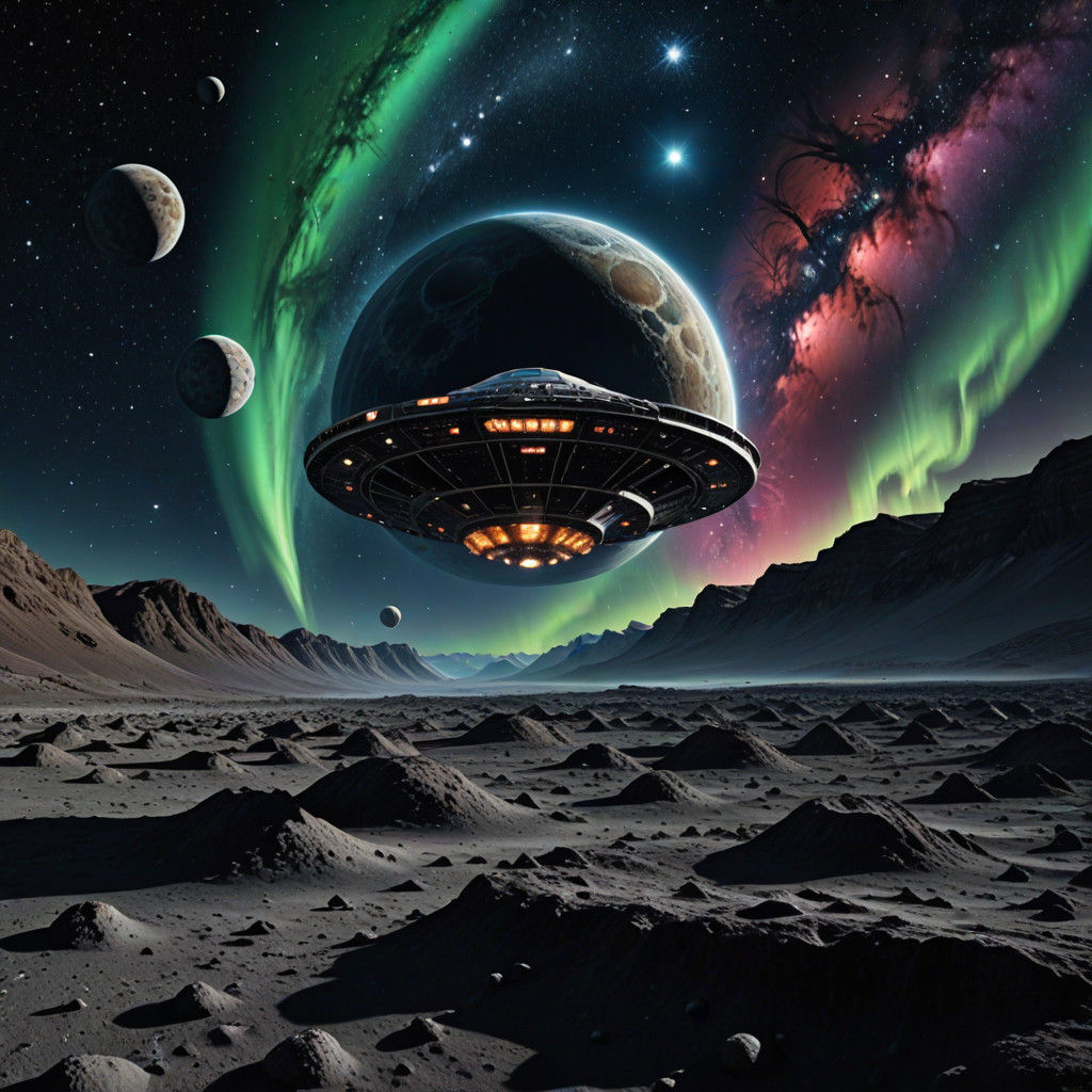 Hyper Realistic Alien Spaceship on Lunar Surface a... - AI Art