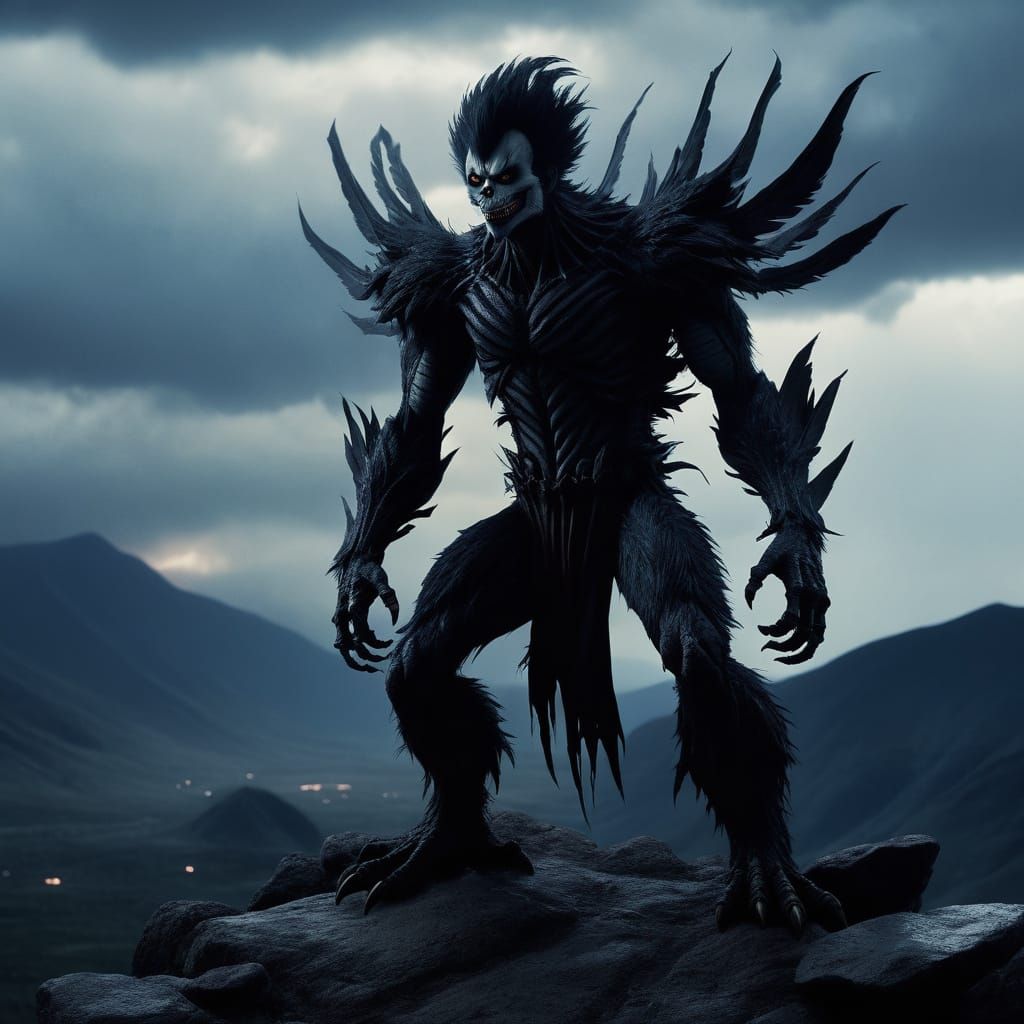 Ryuk from Death Note Dominates a Moody Mountain La... - AI Art
