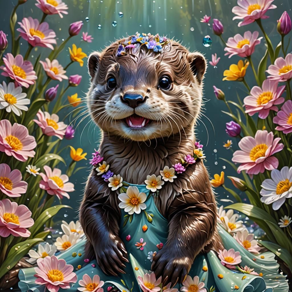 Cute Baby Otter Princess with Beautiful Flowers - AI Generated Artwork ...
