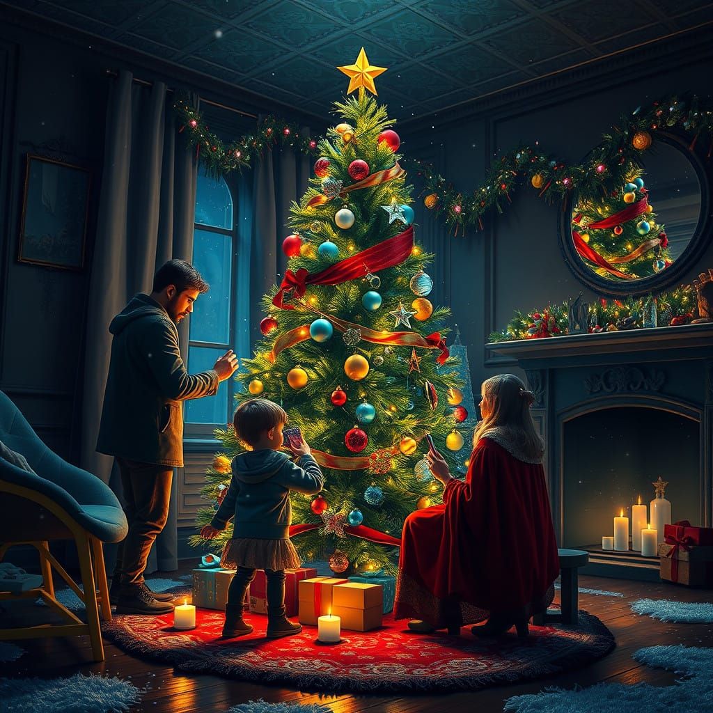 Family Decorating A Christmas Tree - Fantastical Christmas T...