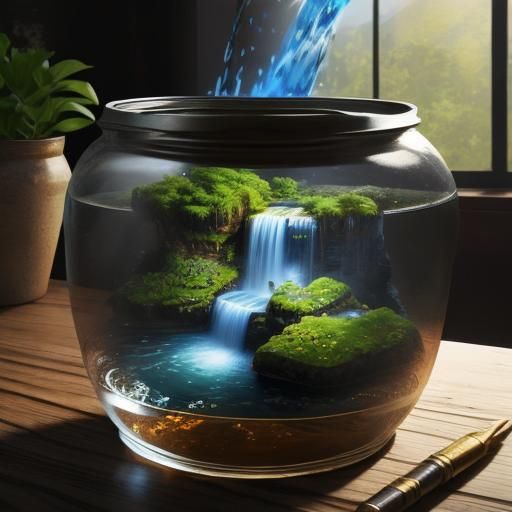 landscape with a waterfall in a jar. - AI Generated Artwork - NightCafe ...