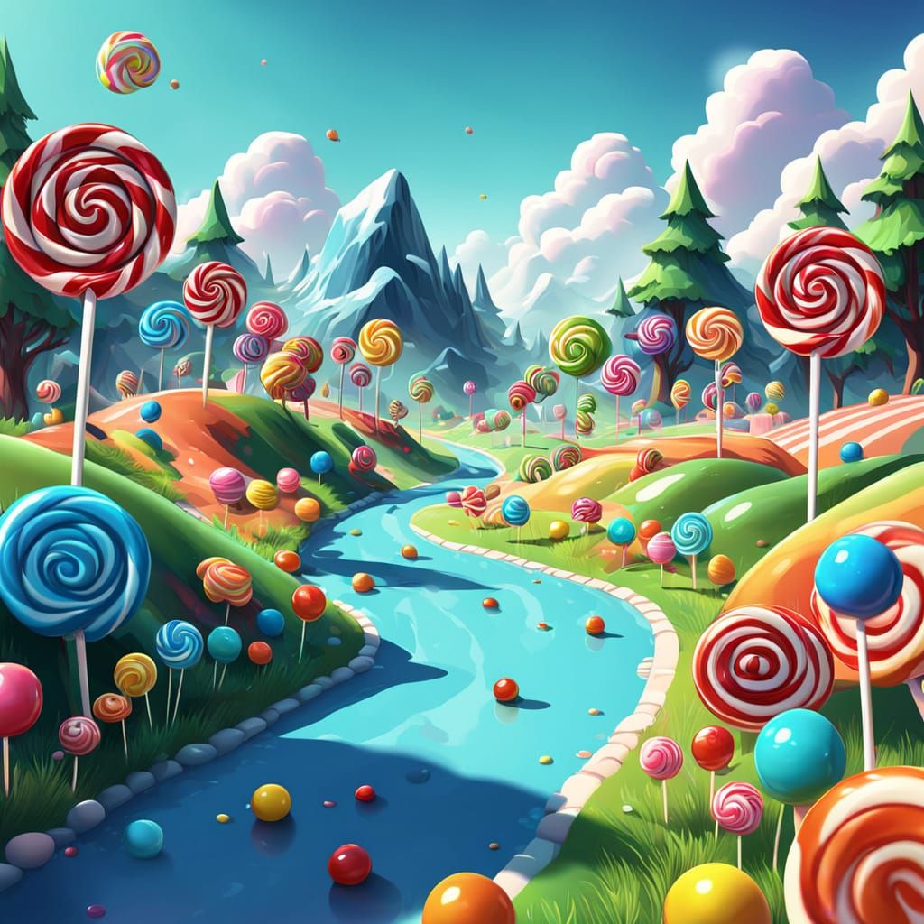 candy landscape with lollipops - Whimsical Candy Landscape w...