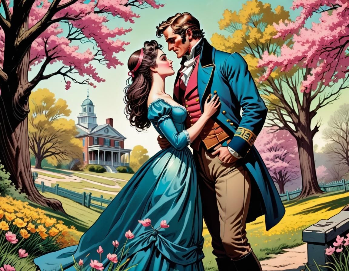 A couple in love in the spring of 1800s - AI Generated Artwork ...